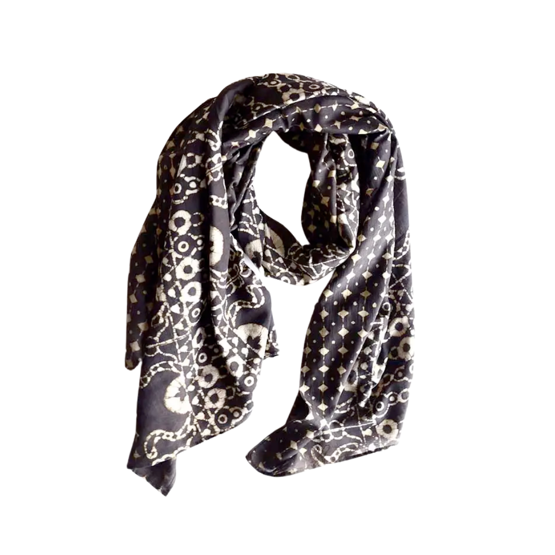 Black Lux Scarf | Ichcha | Handmade Block Printed Scarves | Accessories ...