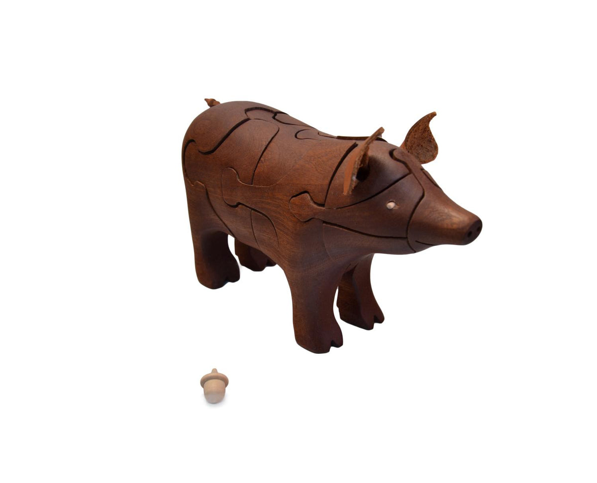 Peter Chapman Pig with Acorn Puzzle in Mahogany | Handmade Gifts – beryl