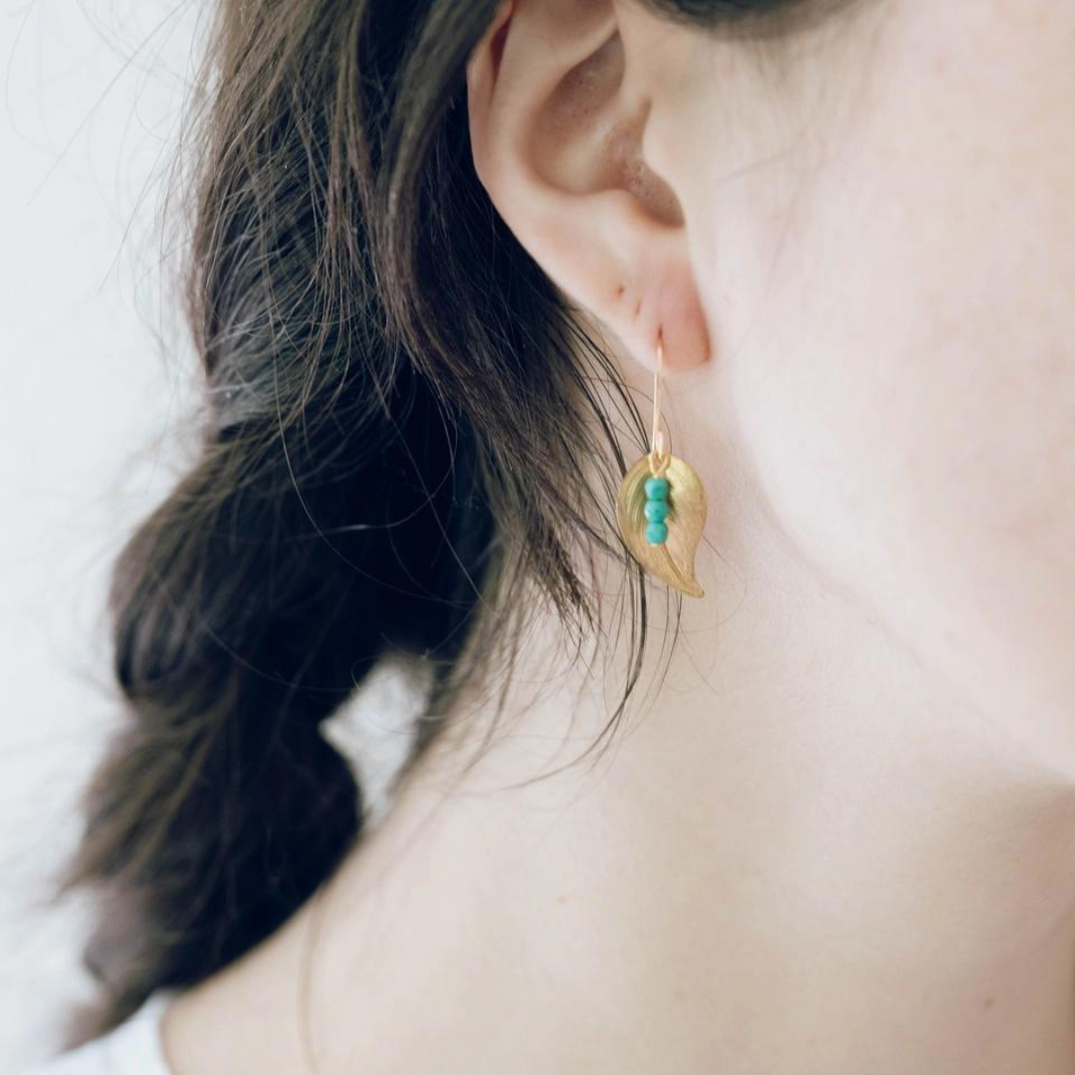 Small Leaf Turquoise Bead Earrings | Nest Pretty Things | Handmade ...